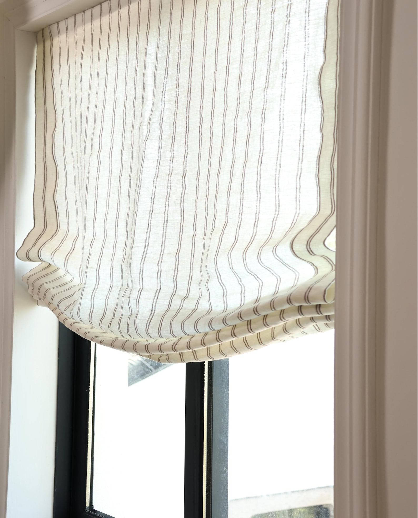 Natural Color 100% Striped Linen Roman Shade With Chain Mechanism ...