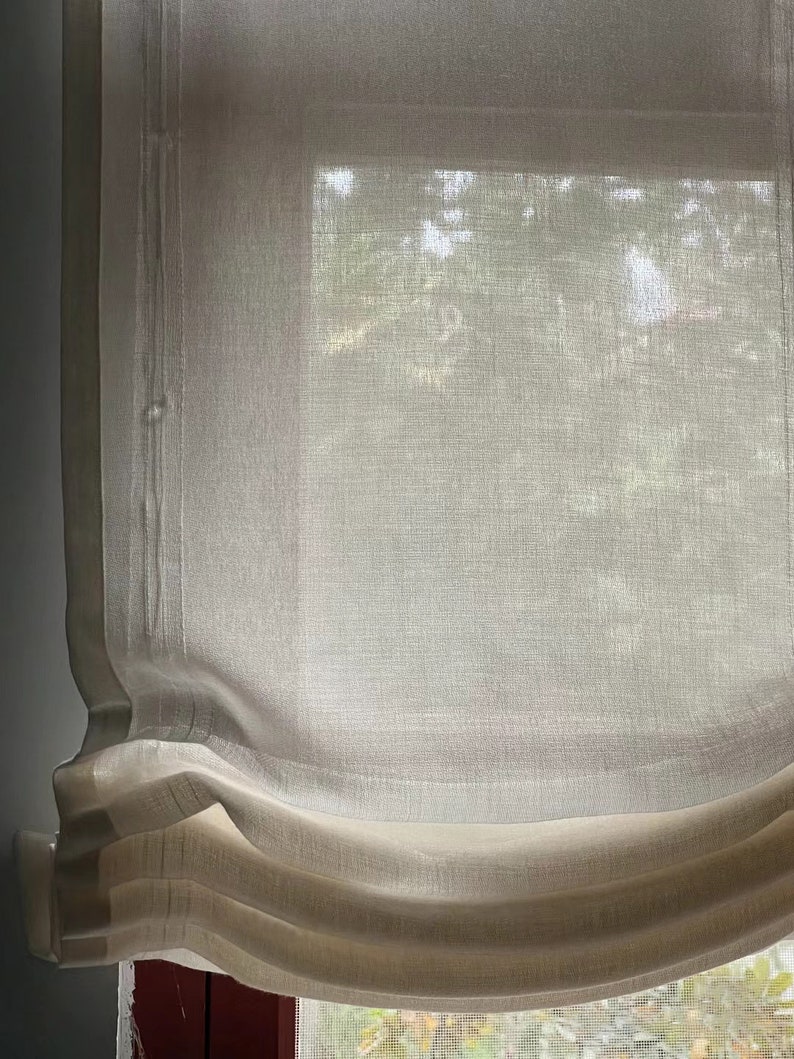 Off White Color 100% Linen Roman Shade With Chain Mechanism, Window ...