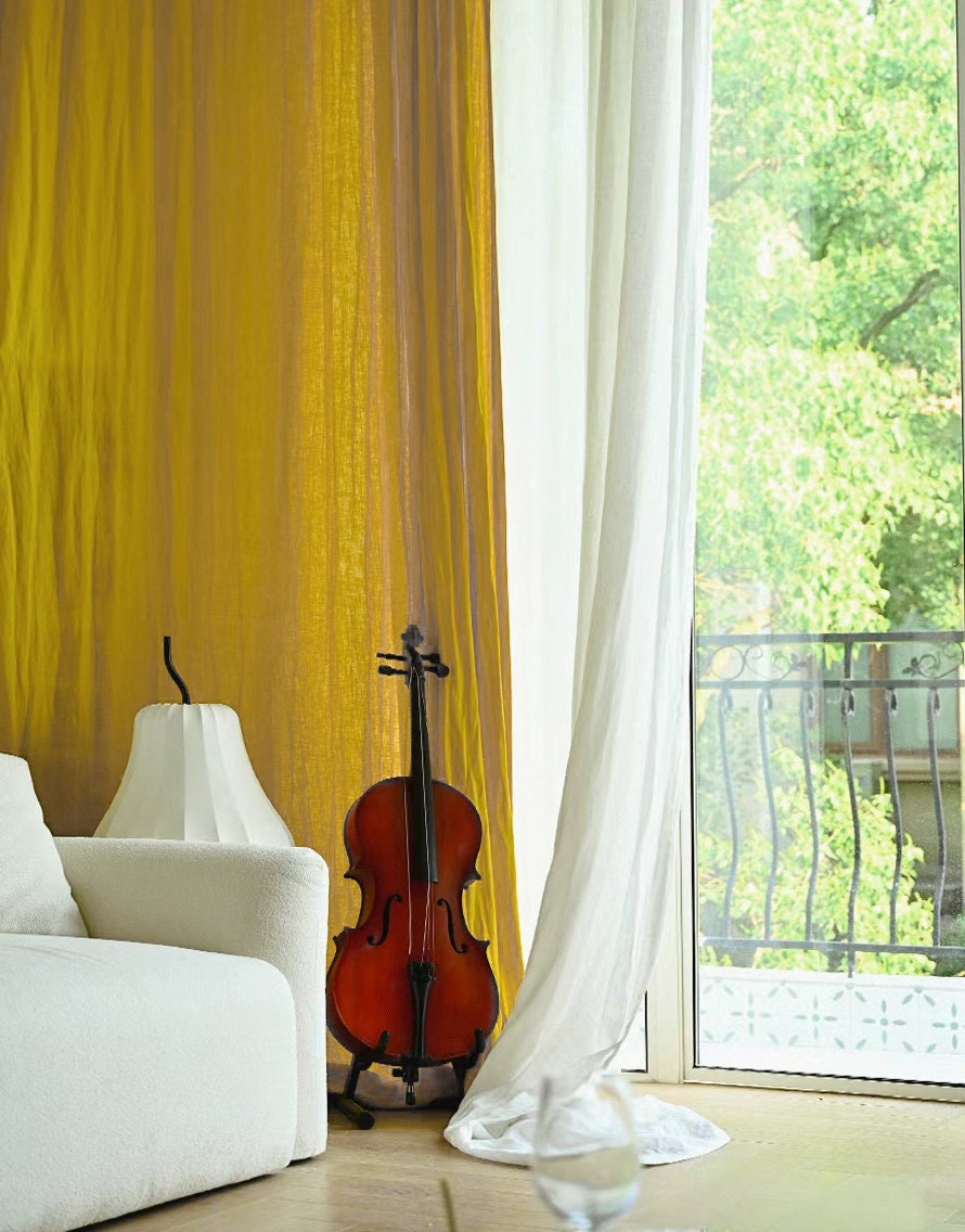 A Pair of Mustard Linen Curtains,30+ Colors, Custom Made Panels ...