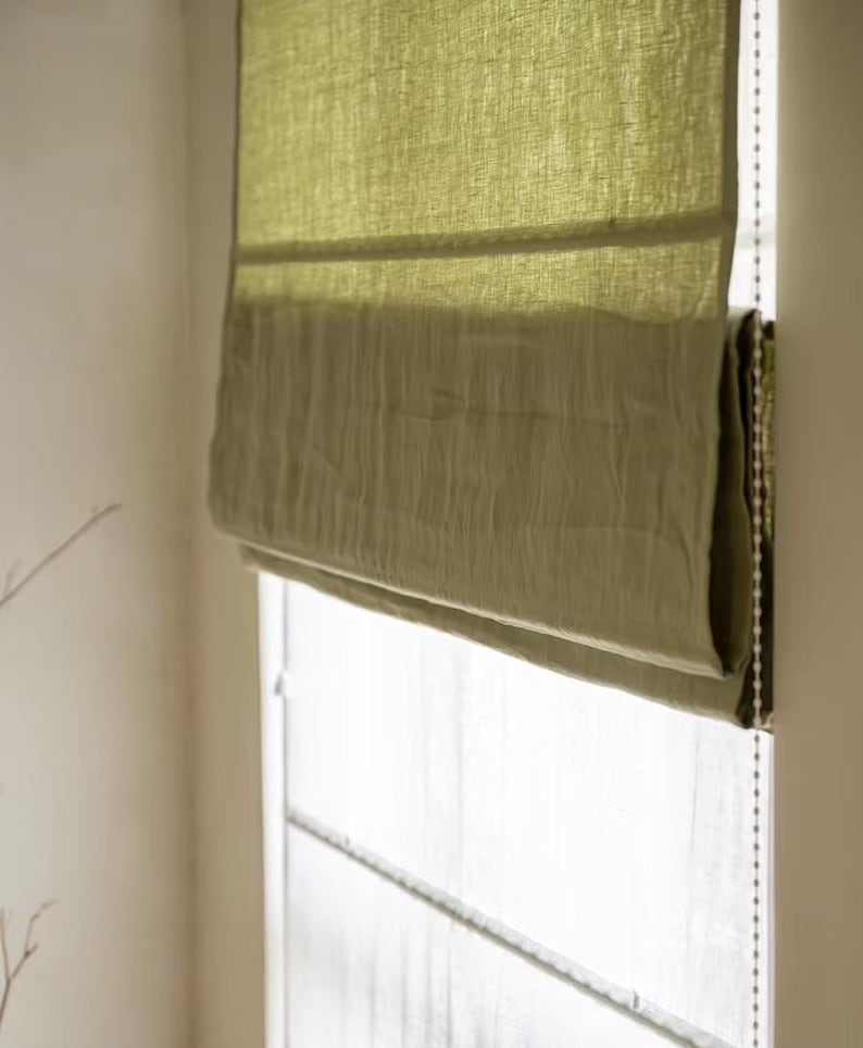 Double Layered Linen Roman Shade ,100%linen Darkening Shade and Sheer ...