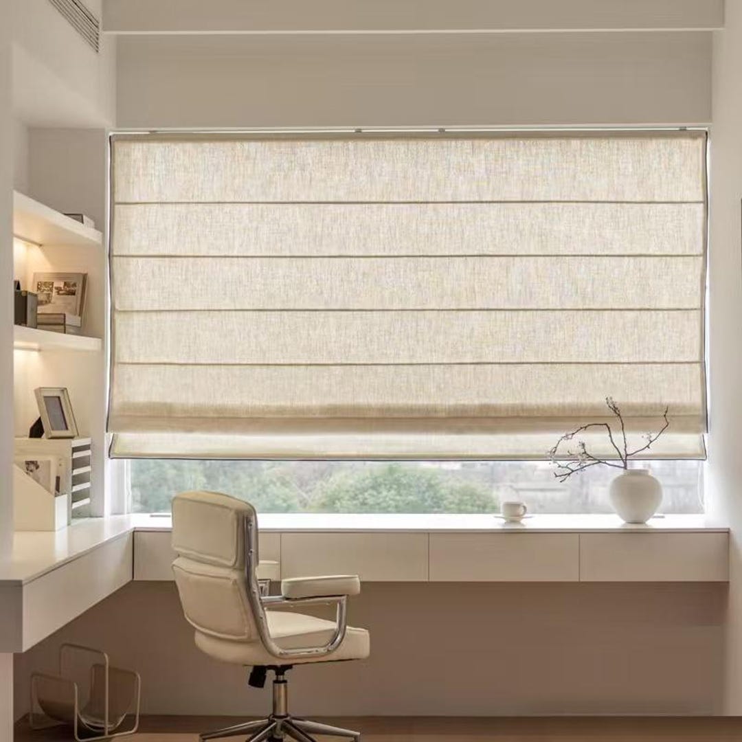 Natural Color 100% Linen Roman Shade With Chain Mechanism, Window ...