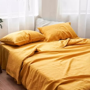 30+ Colors ,mustard Color Linen Bedding Set, Linen Duvet Cover, Queen ...
