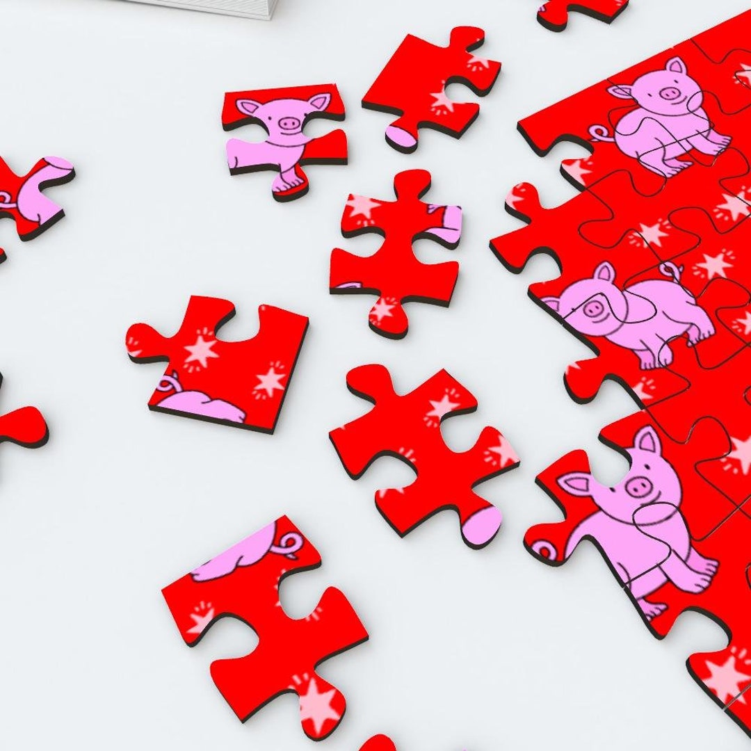 Jigsaw Pigs on Red - Etsy