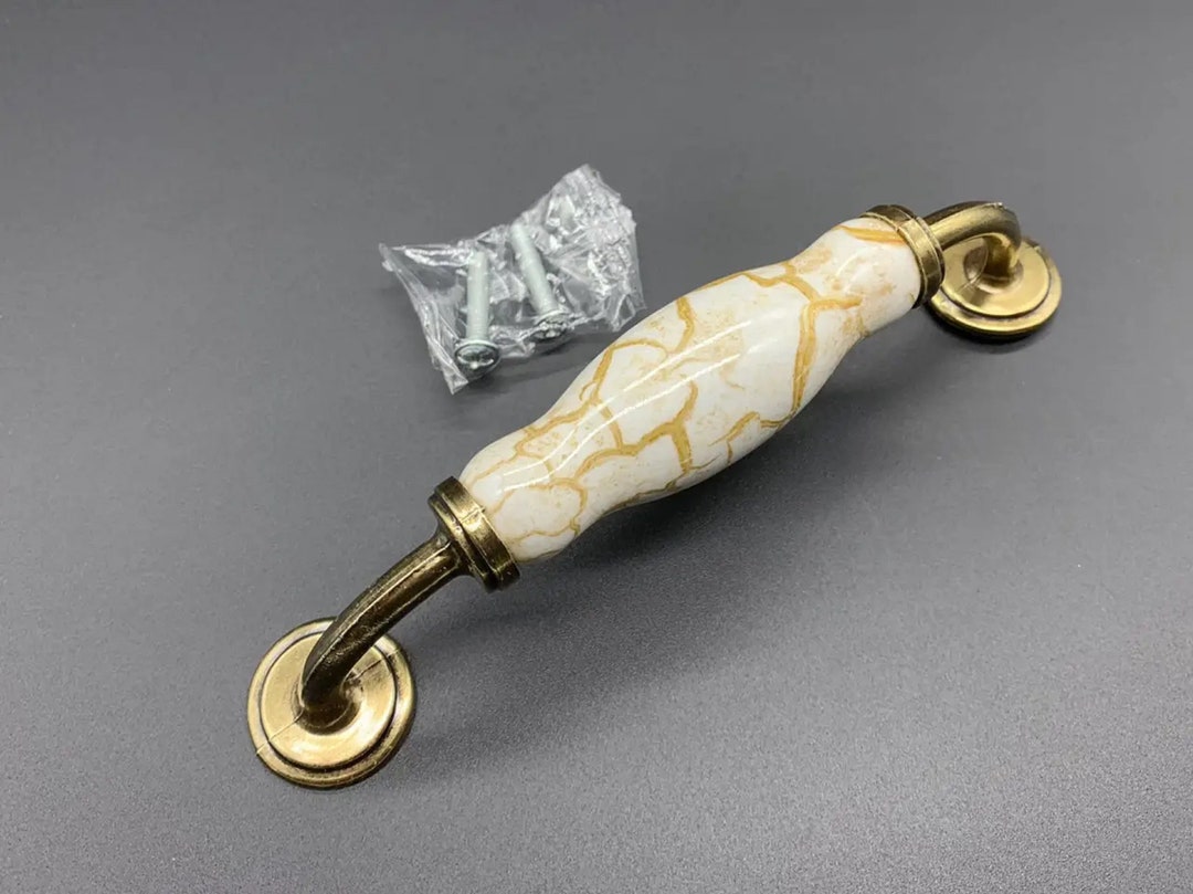 Set of 5 White Ceramic Handles, Handmade Handle, Metal Door Handles ...