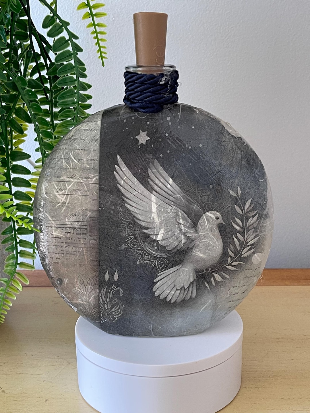 Lighted Dove Bottle, Jewish Lighted Jar, Happy Hanukkah Décor, Dove ...