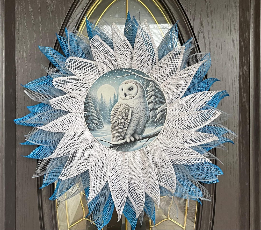 Blue Snowy Owl Winter Wreath: Front Door Decor - Etsy