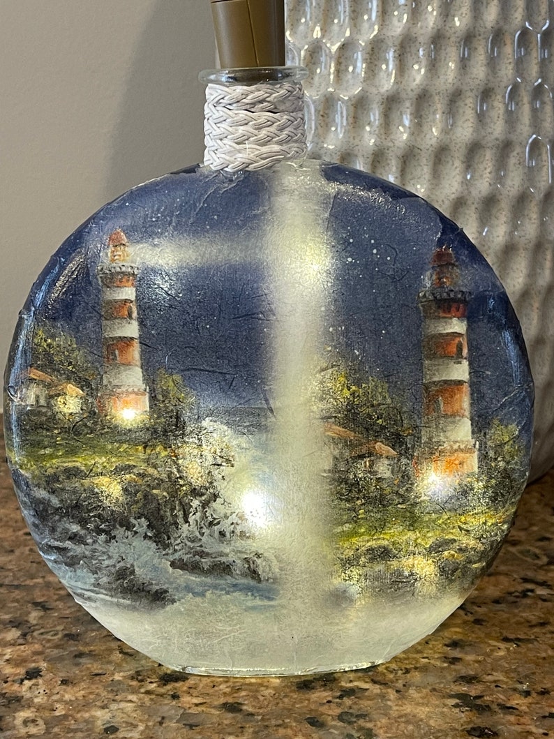 Lighthouse Bottle: Coastal Beach House Decor, Beach Theme Bottle - Etsy