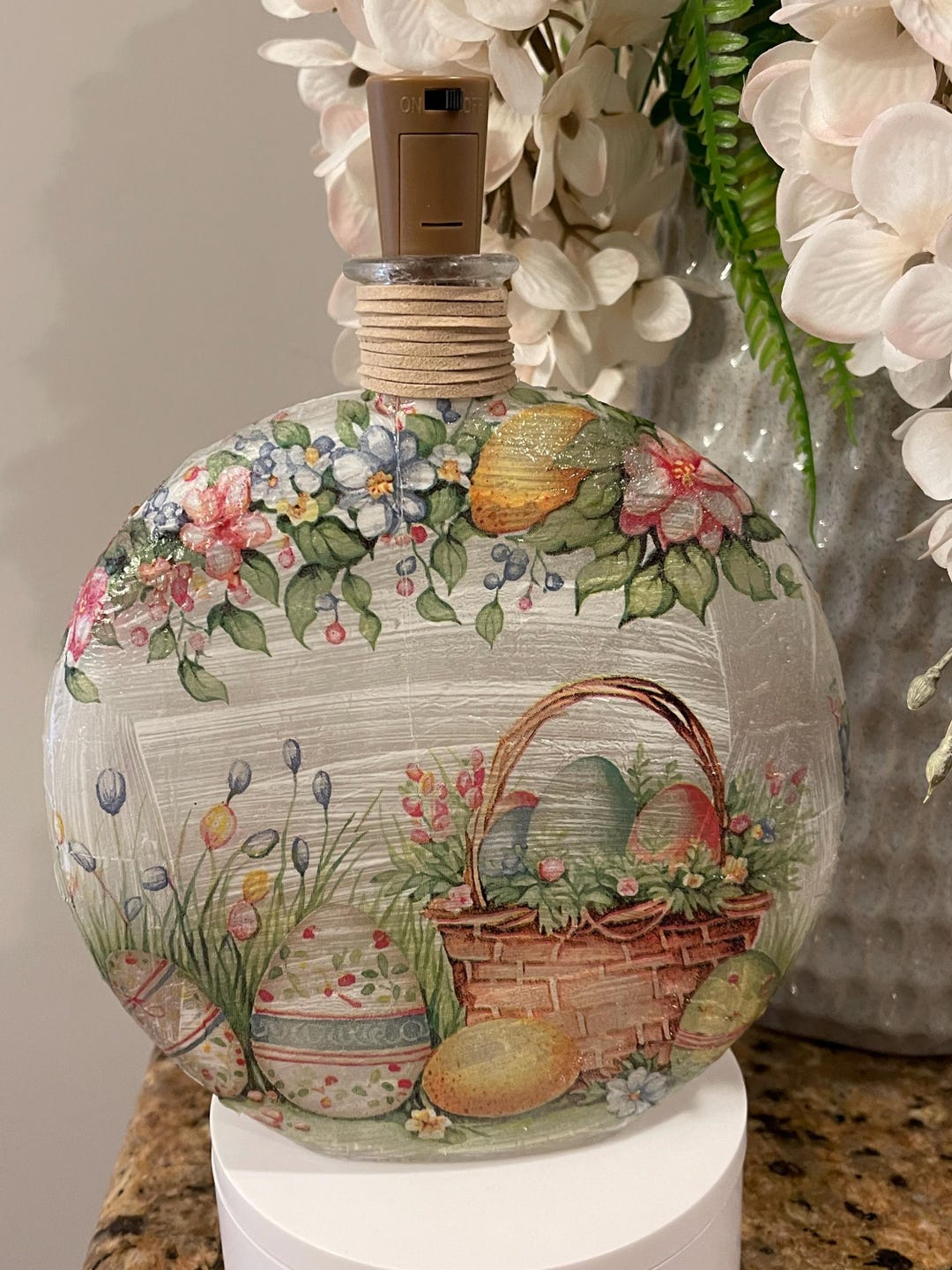 Easter Lighted Bottle, Decoupage Easter Egg Bottle, Spring Night Light ...