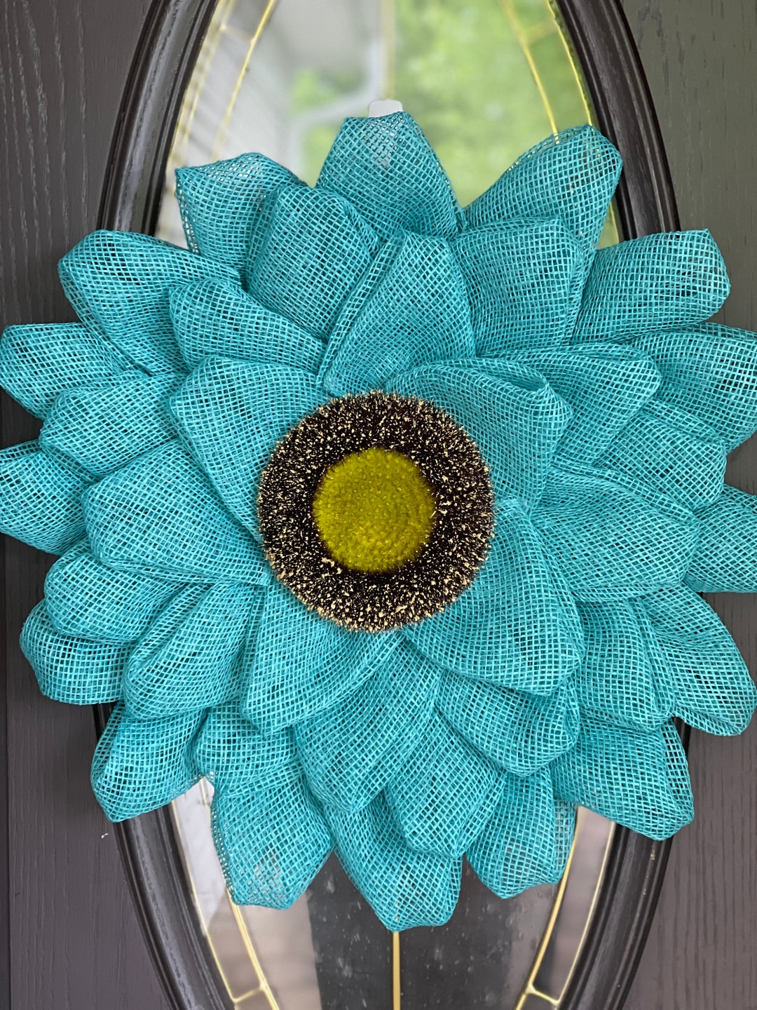 Flower Wreath, Mesh Flower Wreath, Spring Summer Wreath, Teal Green ...