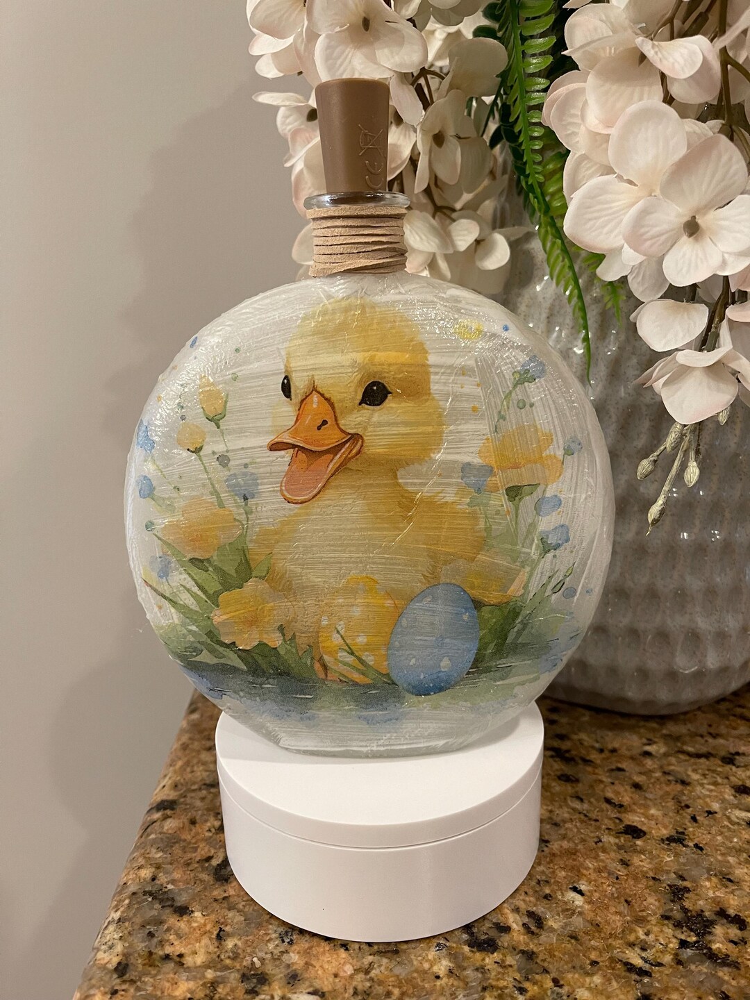 Easter Chic Lighted Bottle, Decoupage Easter Bottle, Spring Night Light ...