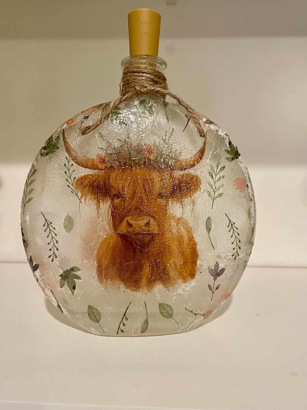 Highland Cow Lighted Bottle, Cow Bottle With Lights, Decorative Bottle ...
