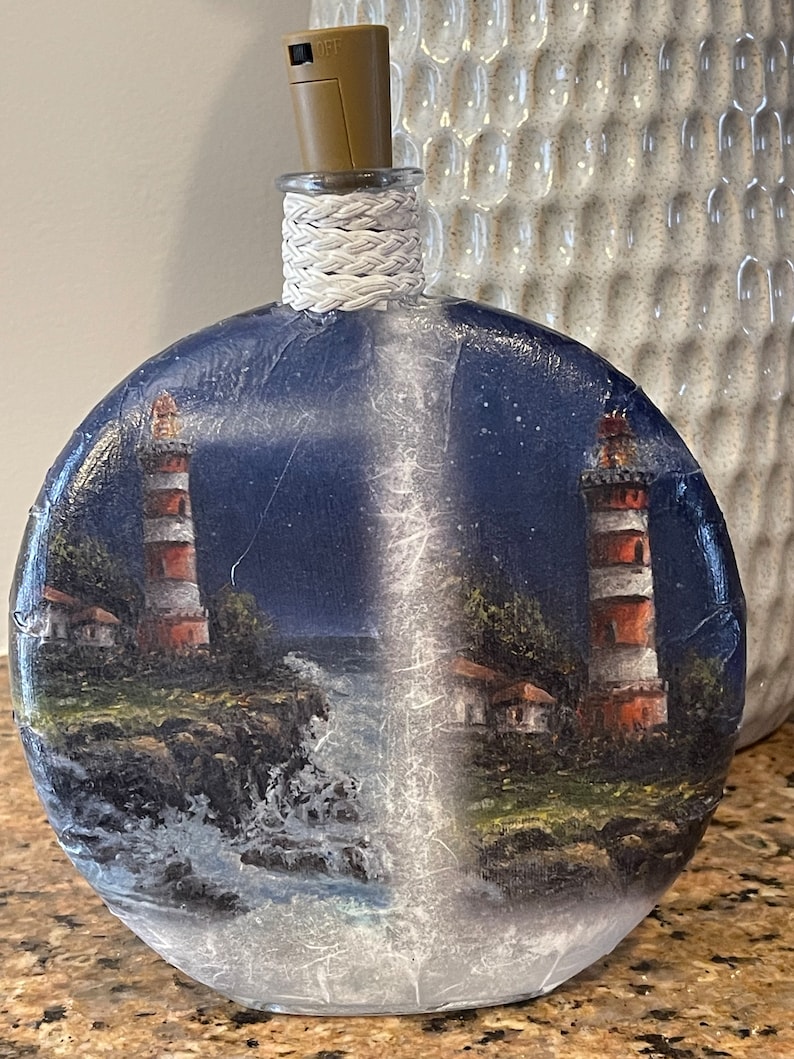 Lighthouse Bottle: Coastal Beach House Decor, Beach Theme Bottle - Etsy