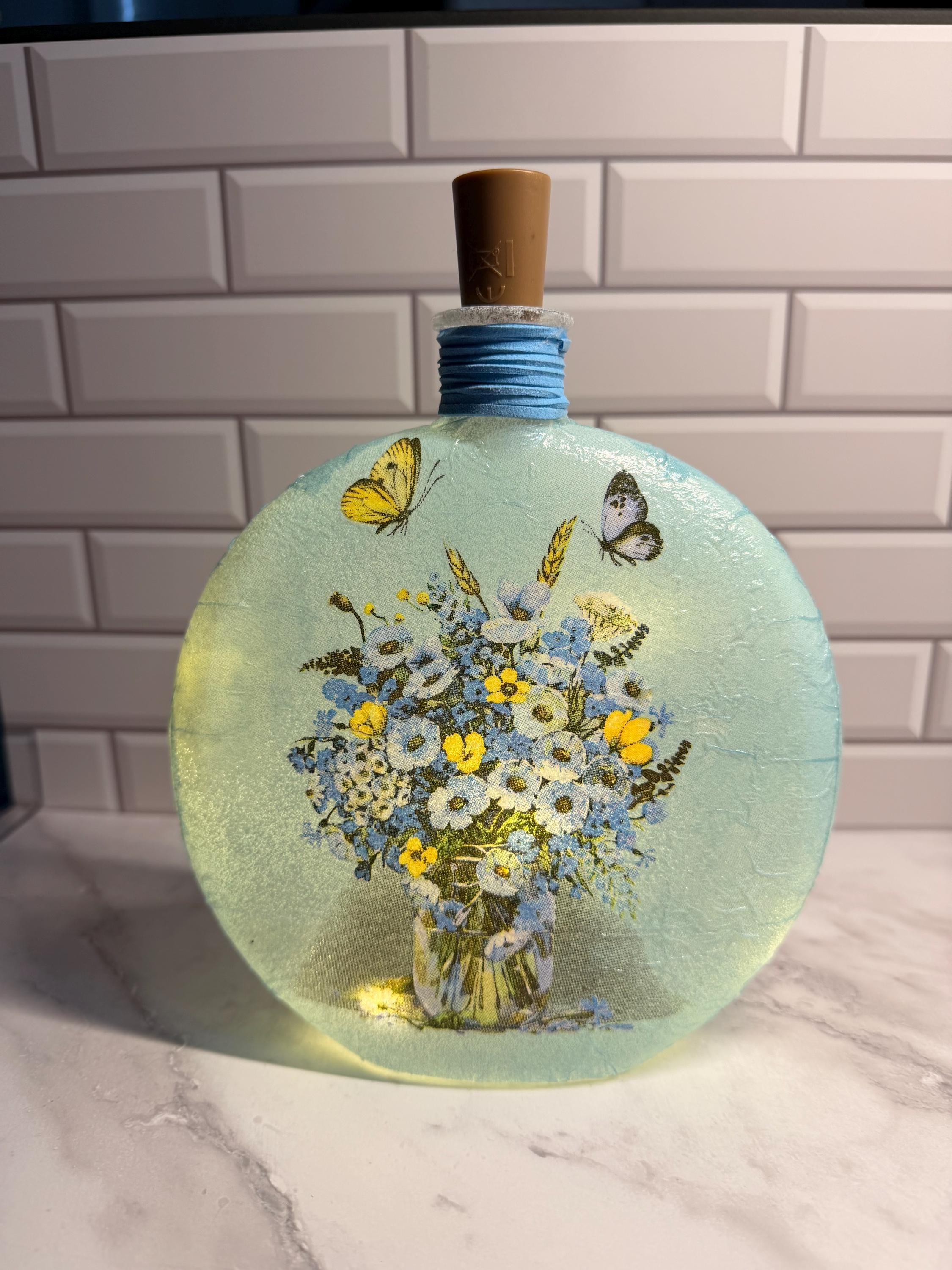 Blue Floral Butterfly Lighted Bottle, Spring Summer Decor - Etsy