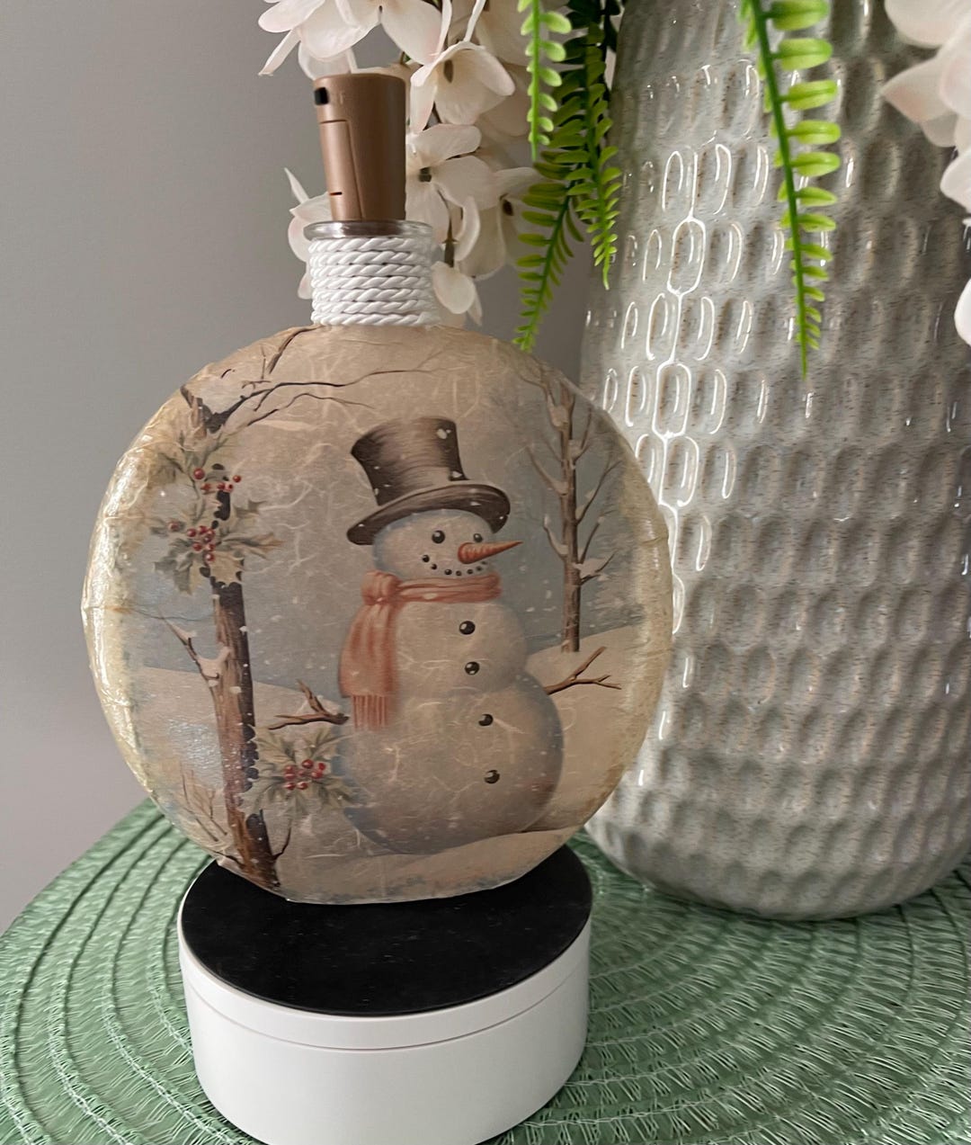 Winter Snowman Glass Bottle, Snowman Lighted Bottle, Winter Wonderland ...