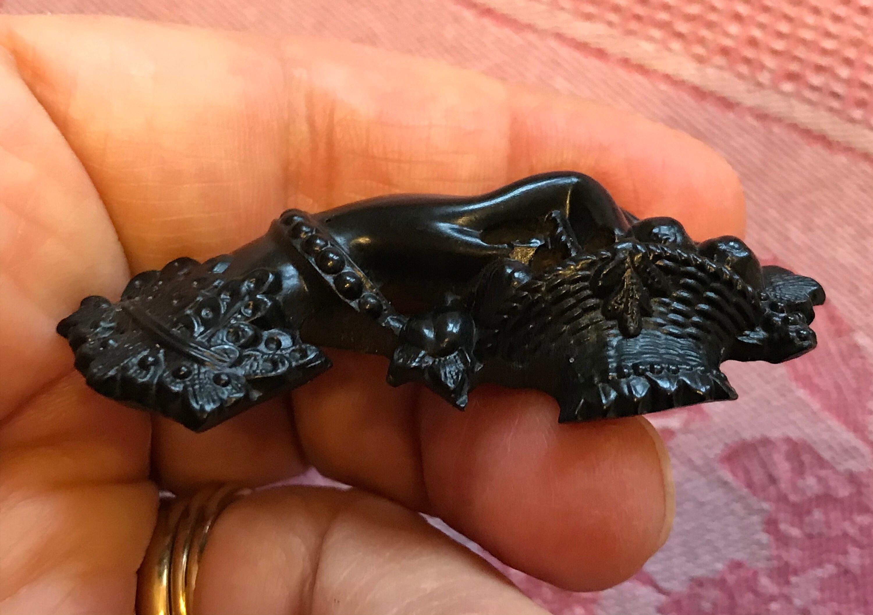 Antique Victorian Gutta Percha or Vulcanite Black Mourning Hand and ...