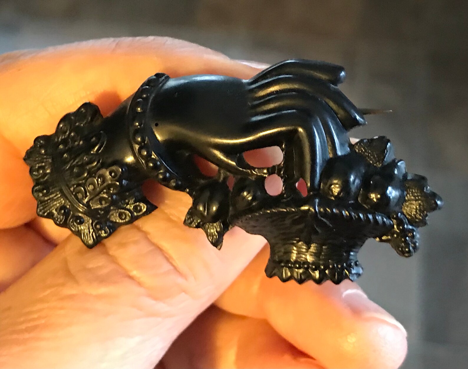 Antique Victorian Gutta Percha or Vulcanite Black Mourning Hand and ...