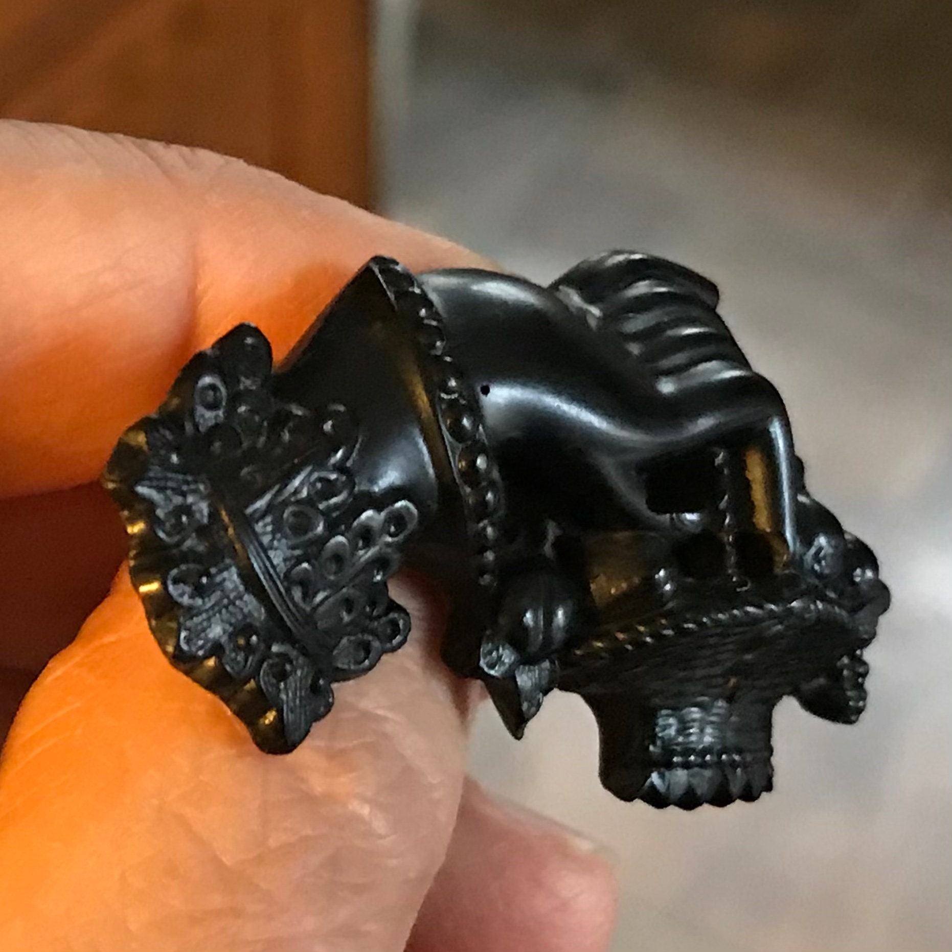 Antique Victorian Gutta Percha or Vulcanite Black Mourning Hand and ...