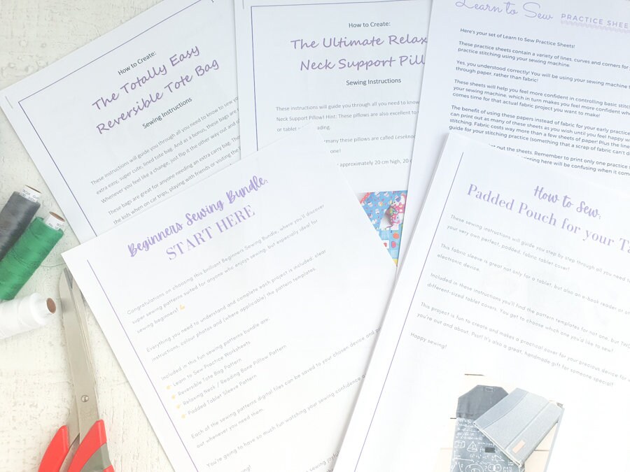 3 PDF Sewing Patterns Instructions + Practice Sheets | Beginner Sewing ...