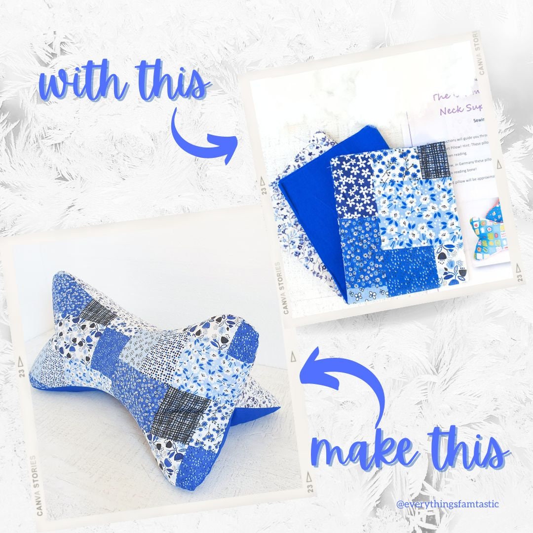 DIY Kit to Sew a Unique Reading Pillow Neck Support Cushion Blue Floral ...