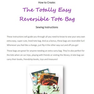 Easy Tote Bag PDF Sewing Project | Kids Book Bag Sewing Instructions ...