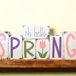 Reversible Spring/summer Wood Blocks, Hello Spring Two Sided Decor, Two ...