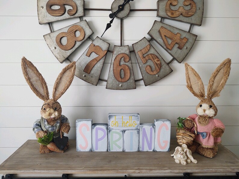 Reversible Spring/summer Wood Blocks Hello Spring Two Sided | Etsy