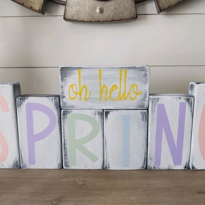 Reversible Spring/summer Wood Blocks, Hello Spring Two Sided Decor, Two ...