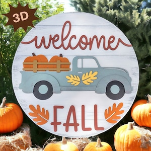 Welcome Fall Vintage Truck 3D Door Hanger, Old Pickup Truck Fall Decor ...