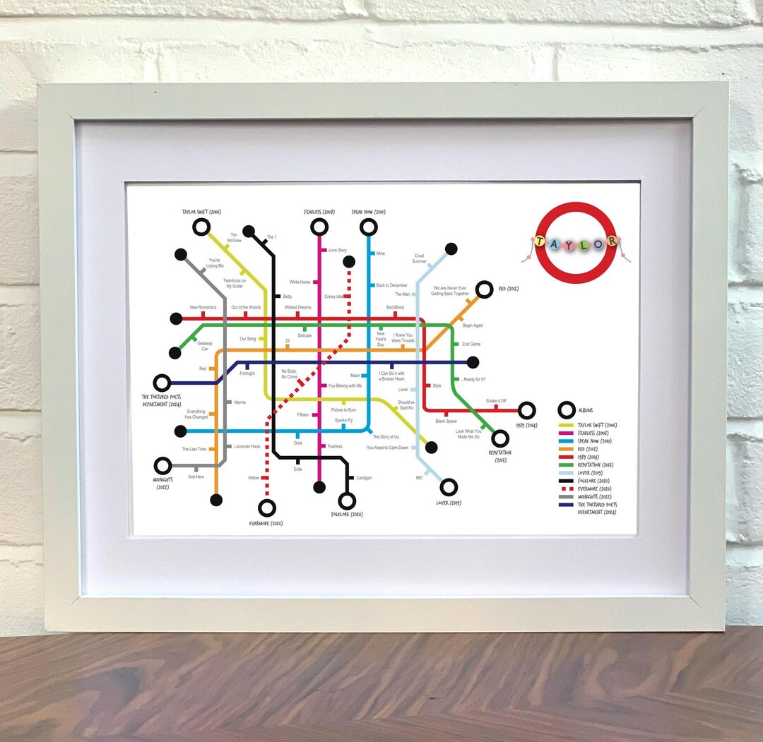 Taylor Swift Album Map | A4 | Taylor Swift | Taylor Swift Singles ...