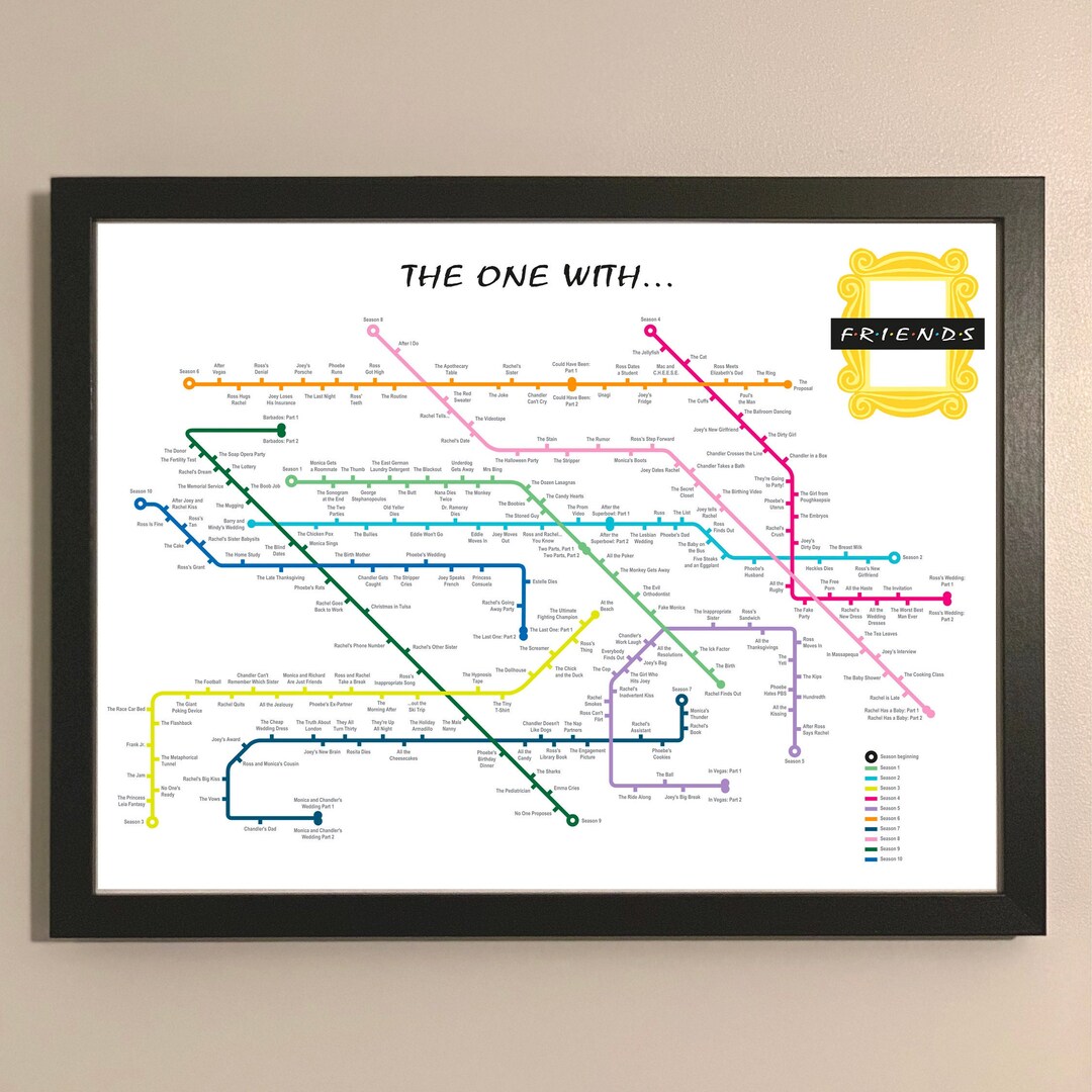 Friends TV Show Tube Map A3 Tube Map Friends TV Show Friends Wall Art ...