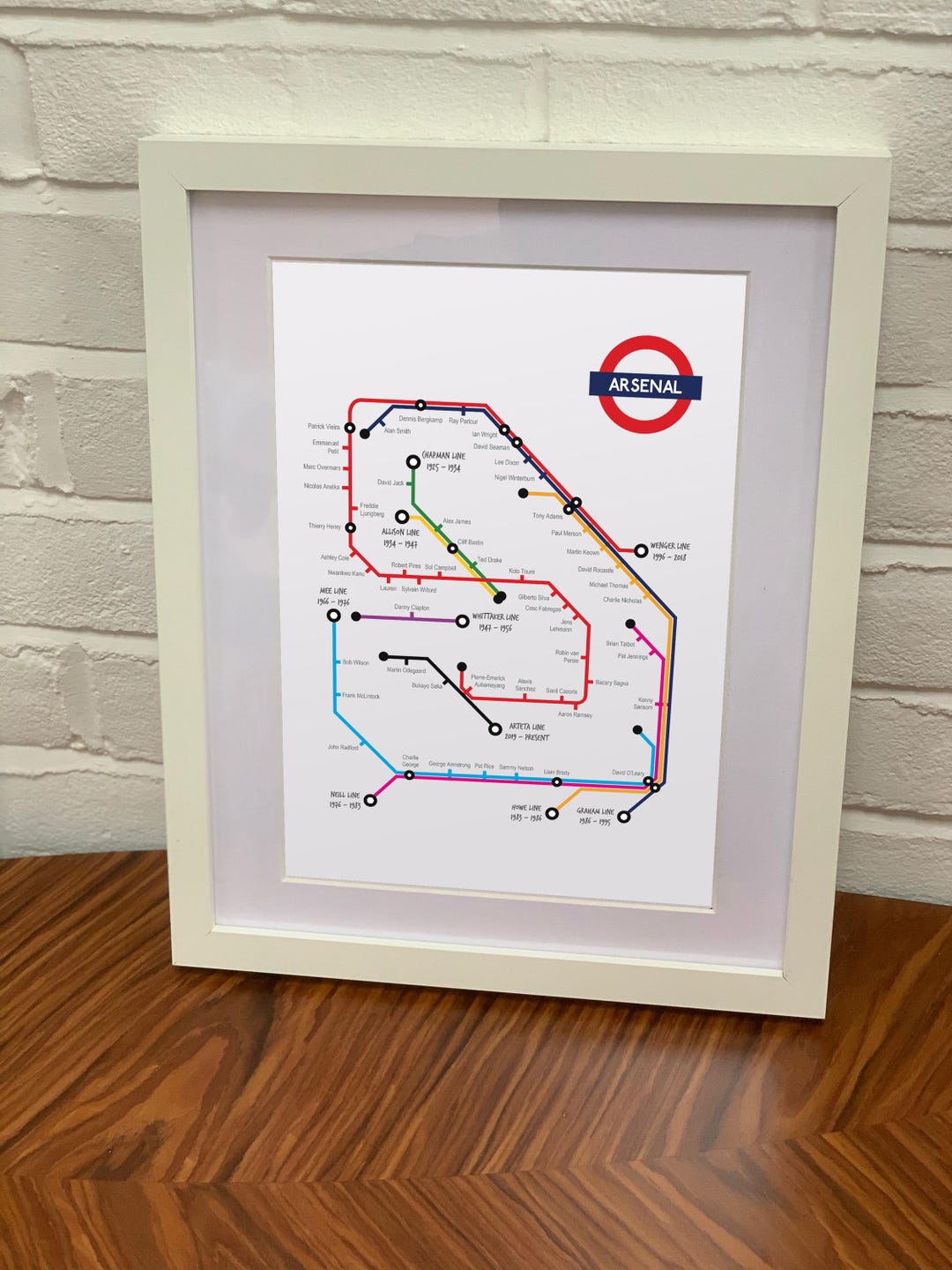 Arsenal Legends/managers Tube Map | A4 | Arsenal Print | Tube Map ...