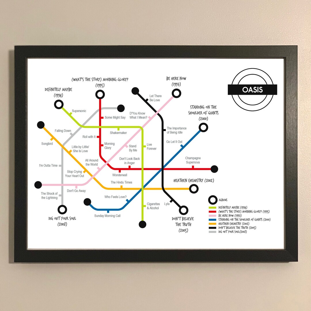 Oasis Album Map | A3 | Oasis | Oasis Singles & Albums Map | Oasis Map ...