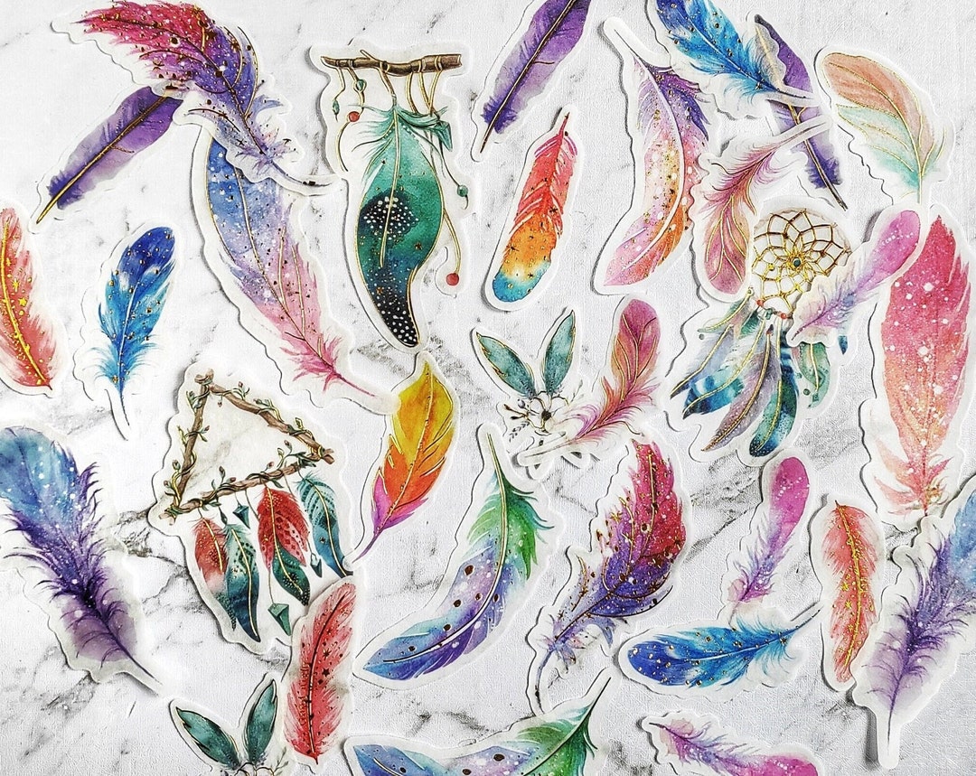 20 Gold Foil Feather Stickers,dream Catcher Stickers,craft Stickers ...