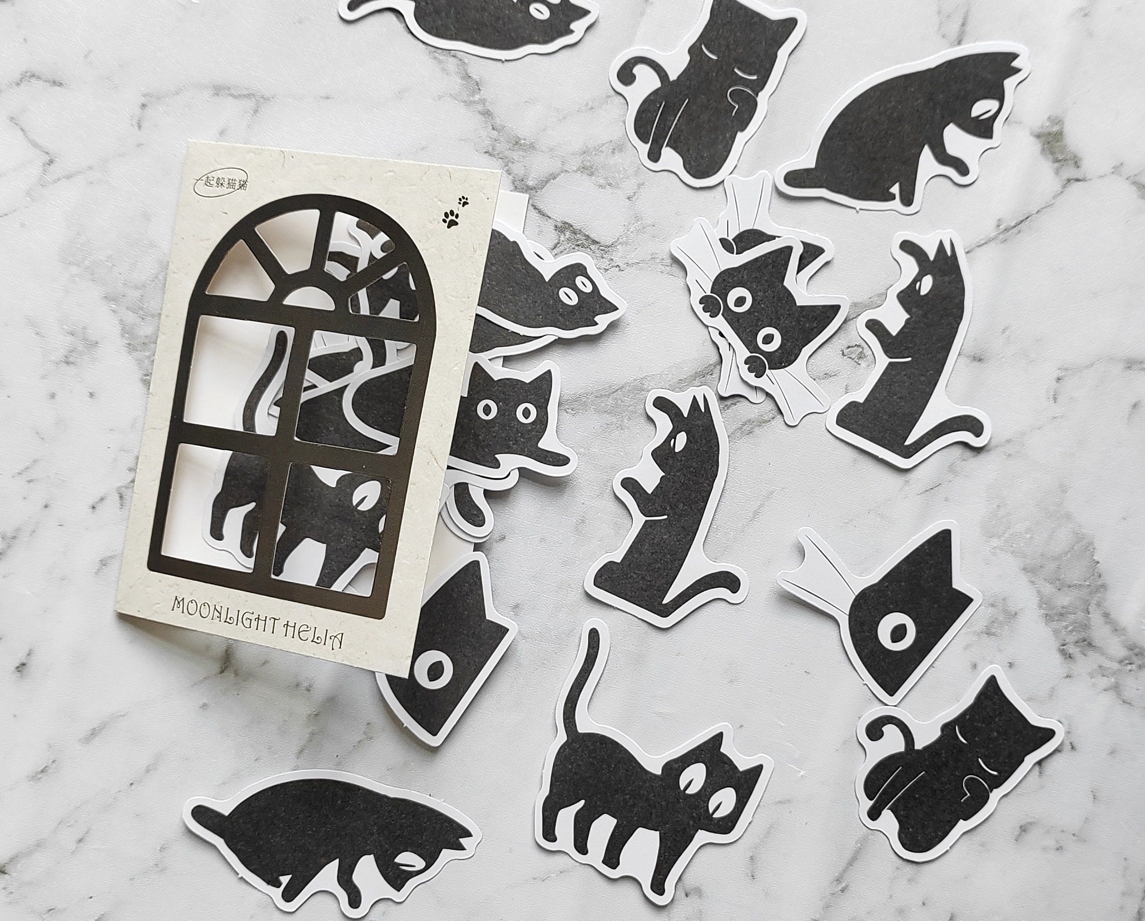 20 Pcs Moonlight Cat Series Sticker Pack,black Cat Stickers,cartoon Cat ...