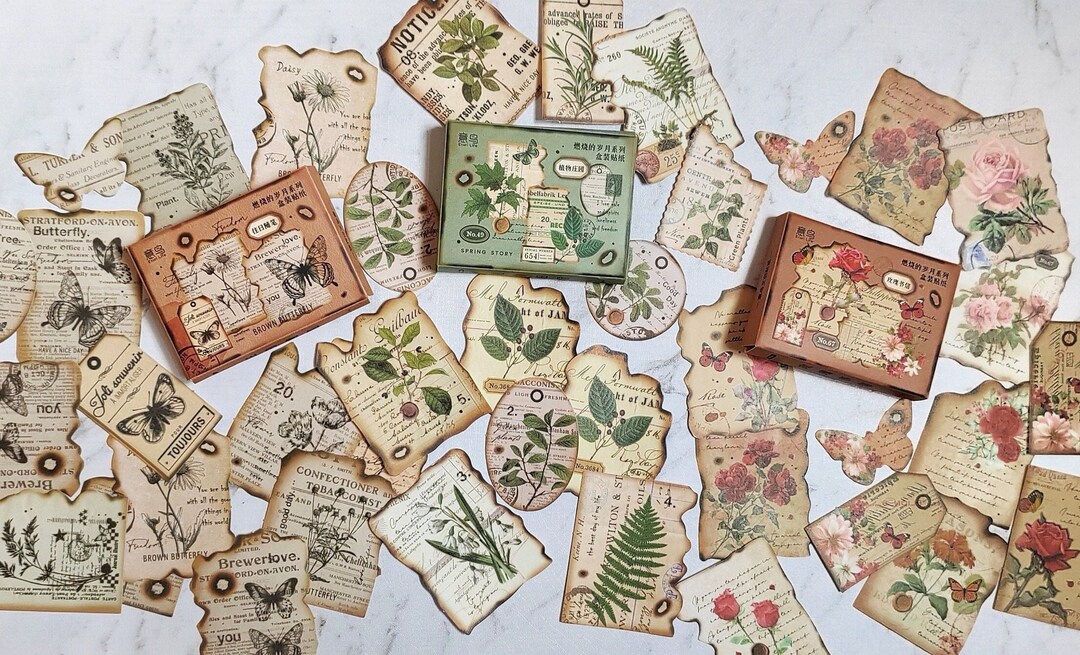 40 Pcs Botanical Burning Paper Stickers,nature and Botanical Stickers ...