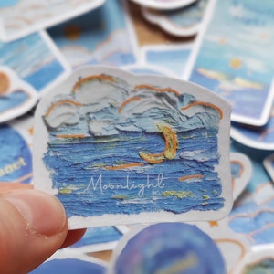 40 Pcs Moon Ocean Scenery Oil Painting Stickers,collage Stickers,pastel ...