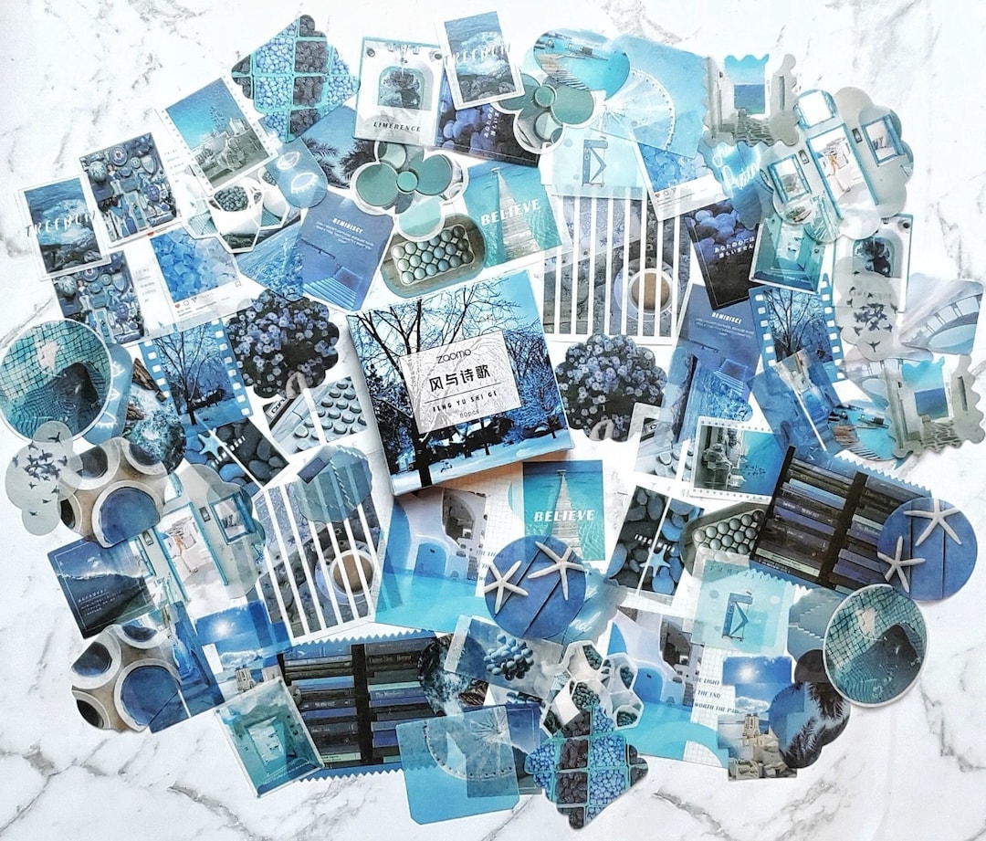 80 Pcs Blue Aesthetic Photo Stickers Bundle,journaling,aesthetic ...