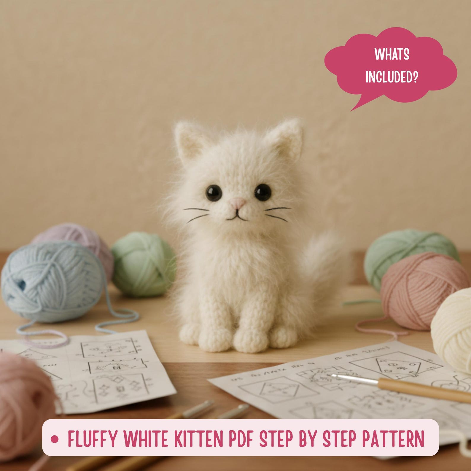 Fluffball the Little White Kitten Crochet Pattern - Amigurumi Cat PDF ...