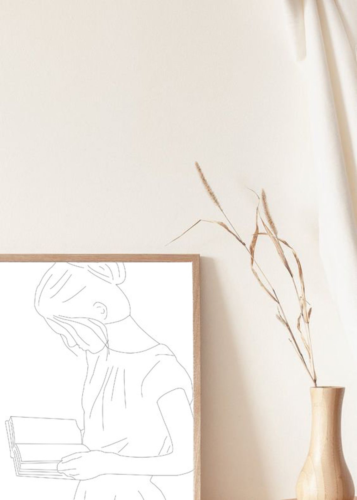 Reading Girl, Bookish Printable, Books Art, Books Print, Fine Line Art ...