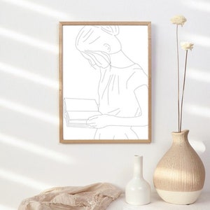Reading Girl, Bookish Printable, Books Art, Books Print, Fine Line Art ...