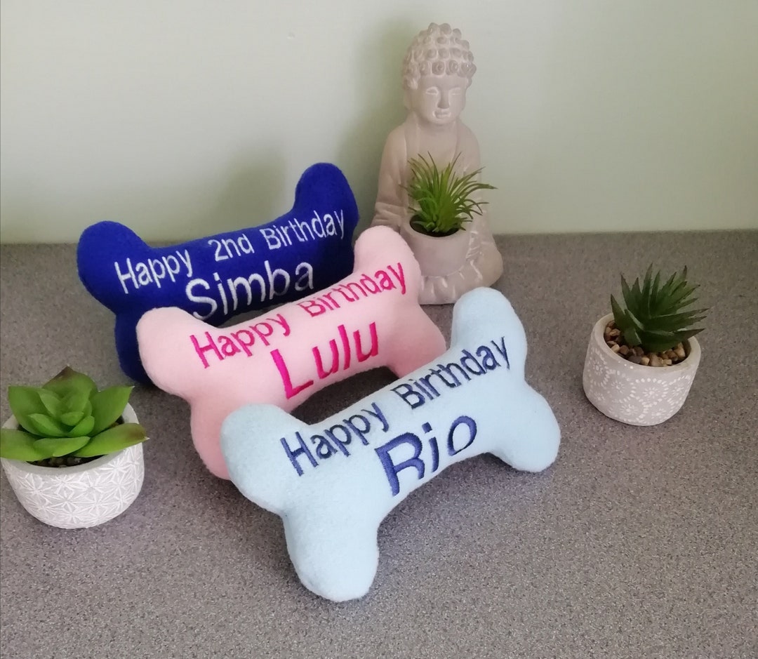 Personalised Embroidered Squeaky HAPPY BIRTHDAY Dog Bone Toy. Ideal ...