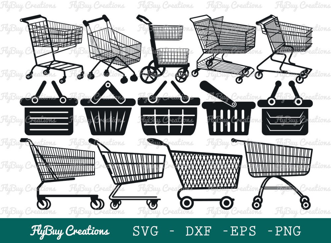 Shopping Cart Svg-shopping Trolley Silhouette Cut File Bundle - Etsy