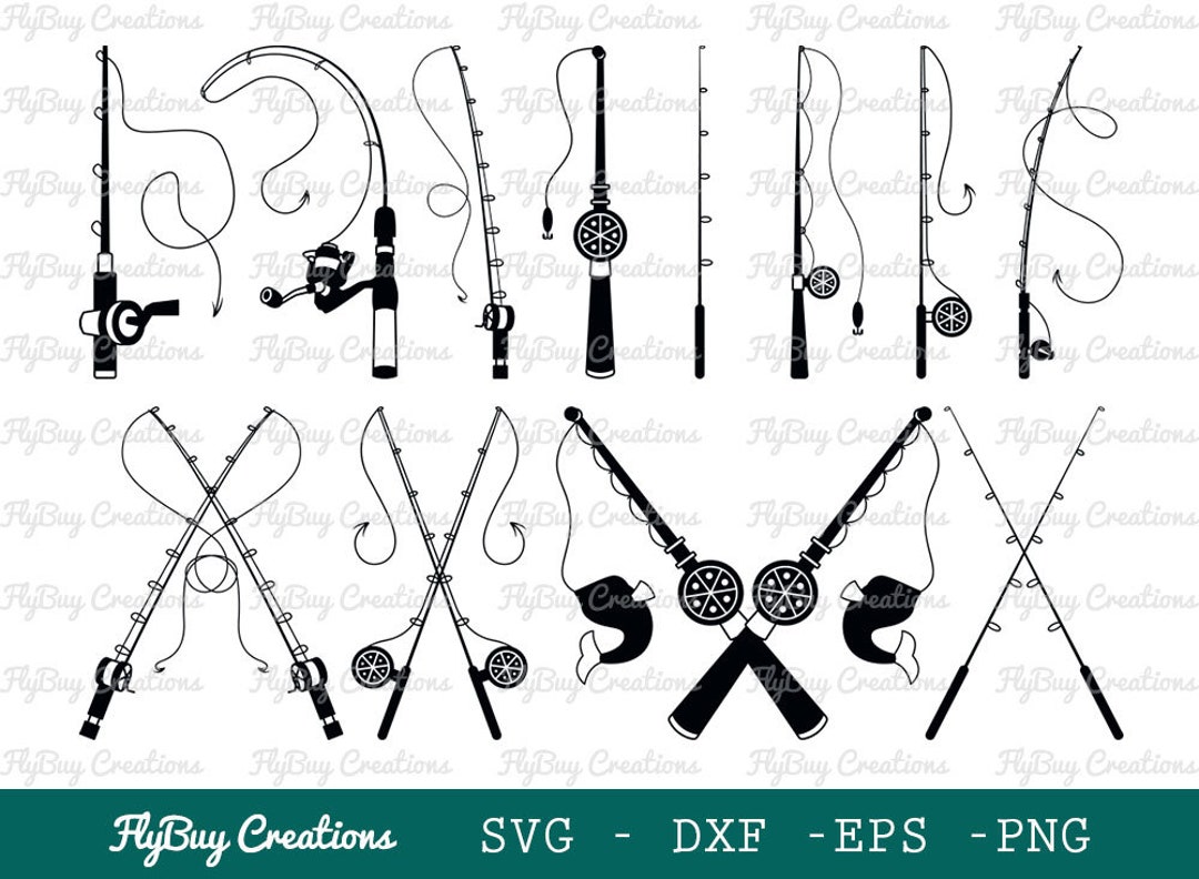 Fishing Rod Svg-fishing Pole Silhouette Cut File Bundle - Etsy
