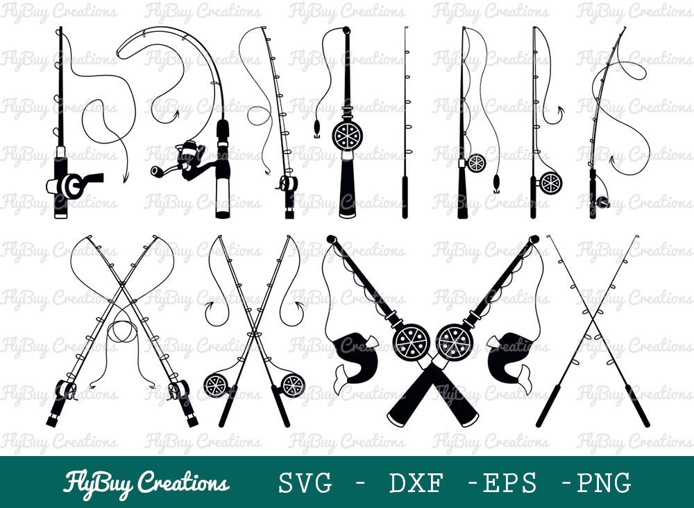 Fishing Rod Svg-fishing Pole Silhouette Cut File Bundle - Etsy