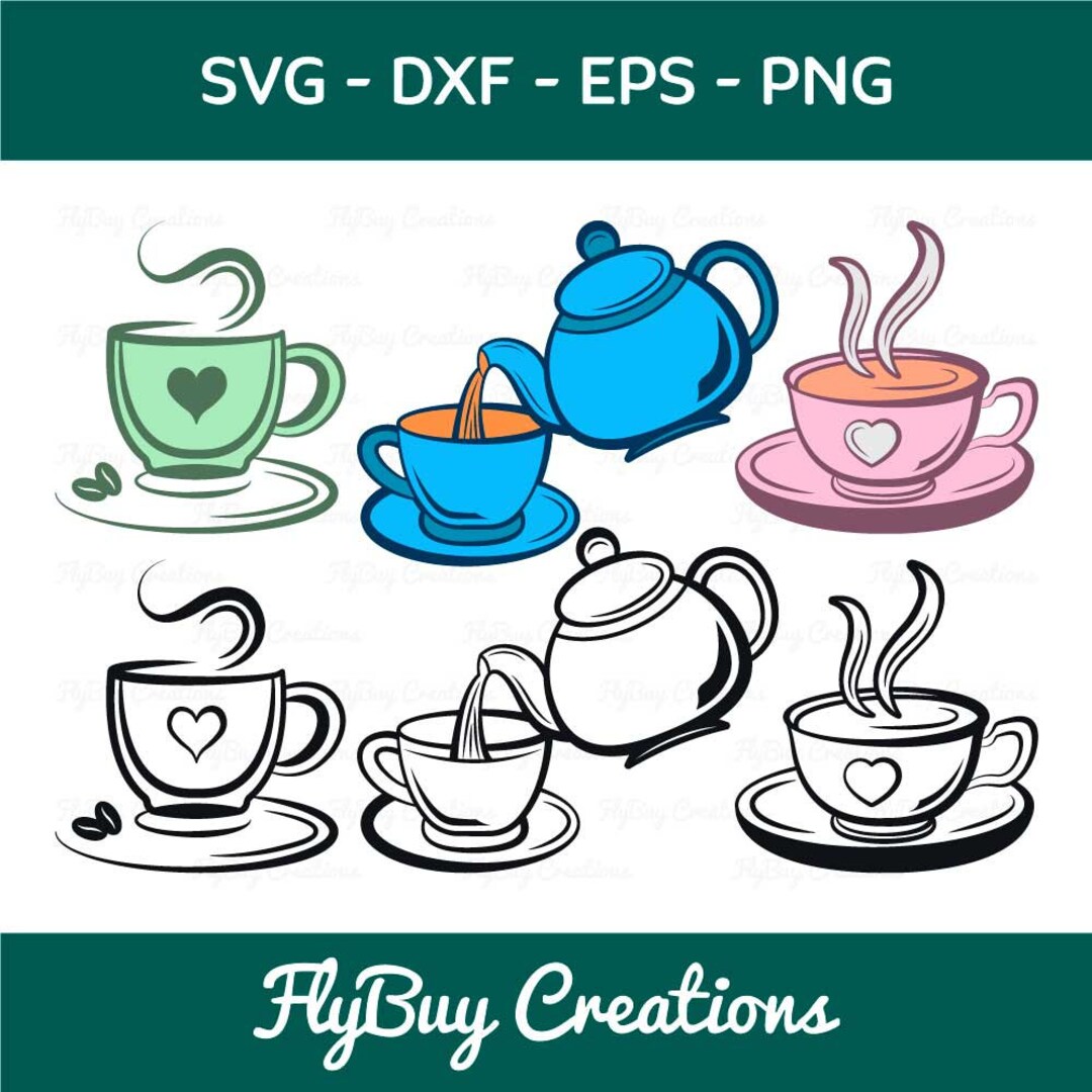 Tea Set Svg | Tea Cup Svg | Tea Kettle Svg | Tea Svg | Cup Svg | Kettle ...