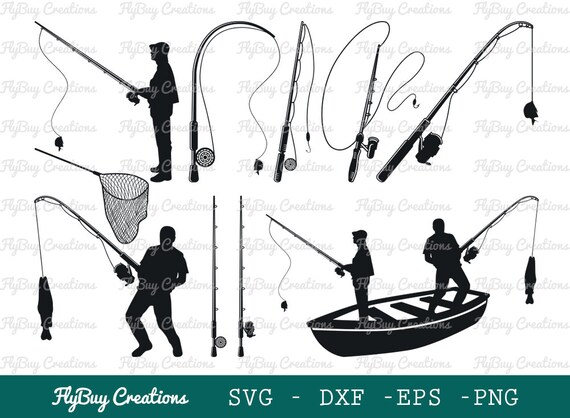 Fishing Rod SVG Bundle Fishing Net Svg Fishing With Boat | Etsy