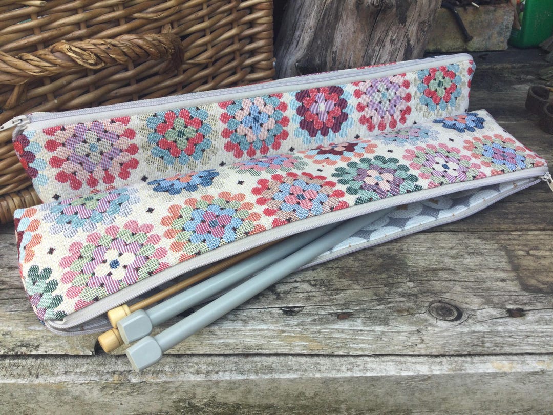 Knitting Needle Flat Base Case Handmade Fully Lined Zip Closure Holds ...