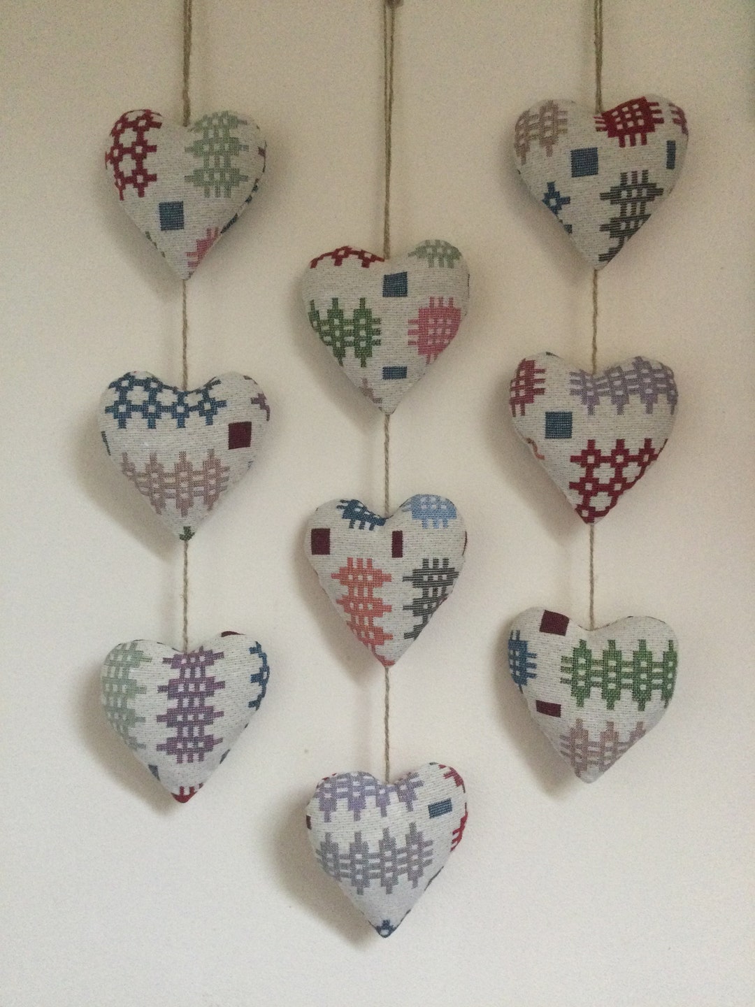 Welsh Tapestry Design Decorative Hanging Triple Hearts Handmade Perfect ...