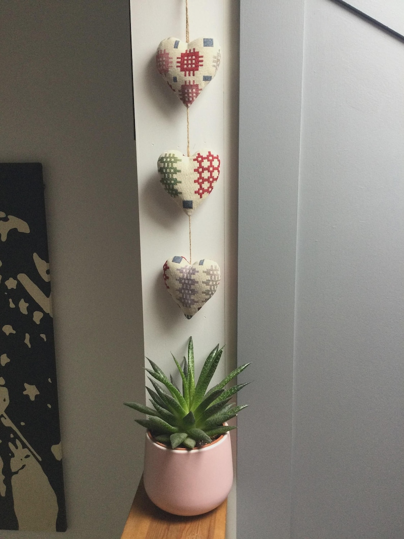 Welsh Tapestry Design Decorative Hanging Triple Hearts Handmade Perfect ...
