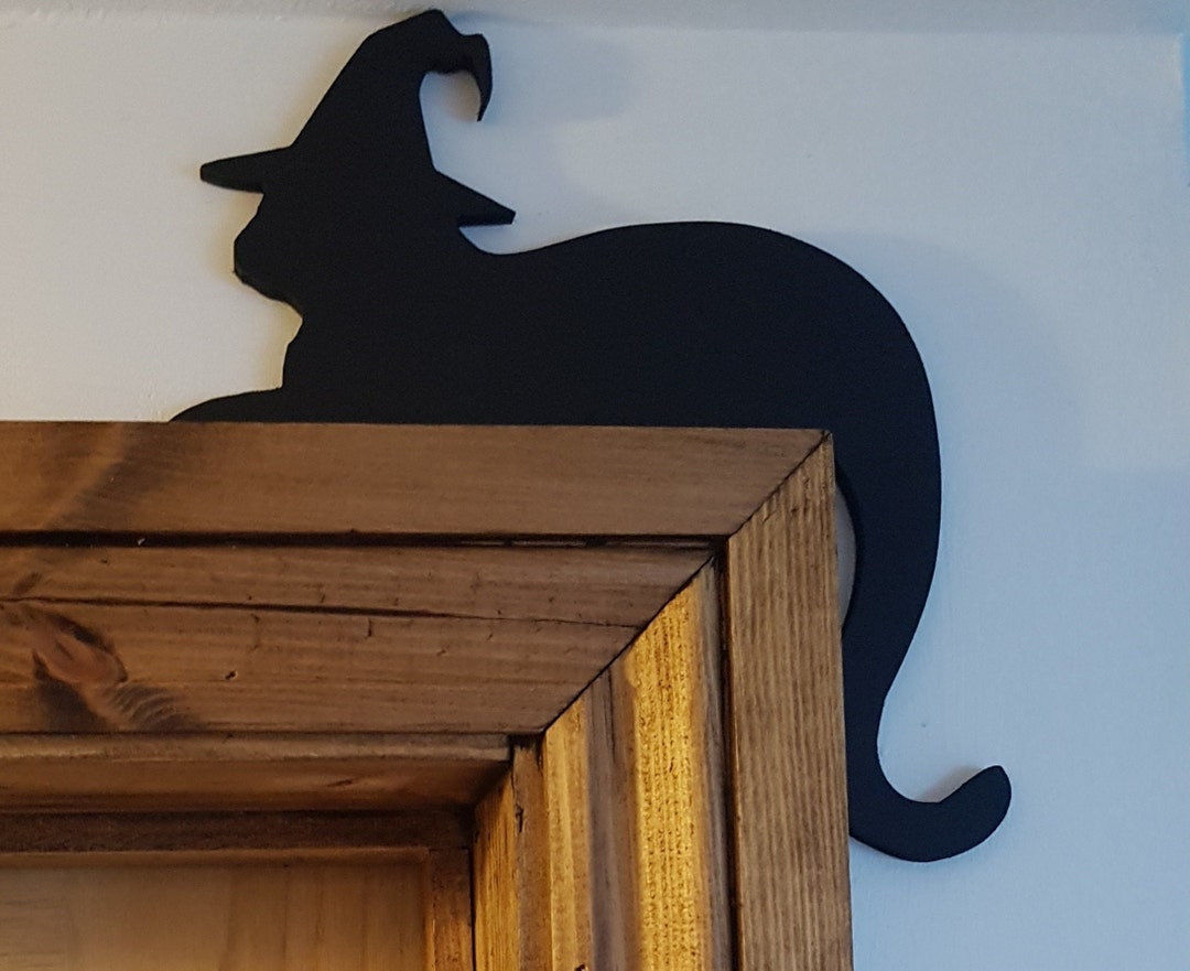 Halloween Cat Witches Hat Door Topper Silhouette Picture Frame Shelf ...